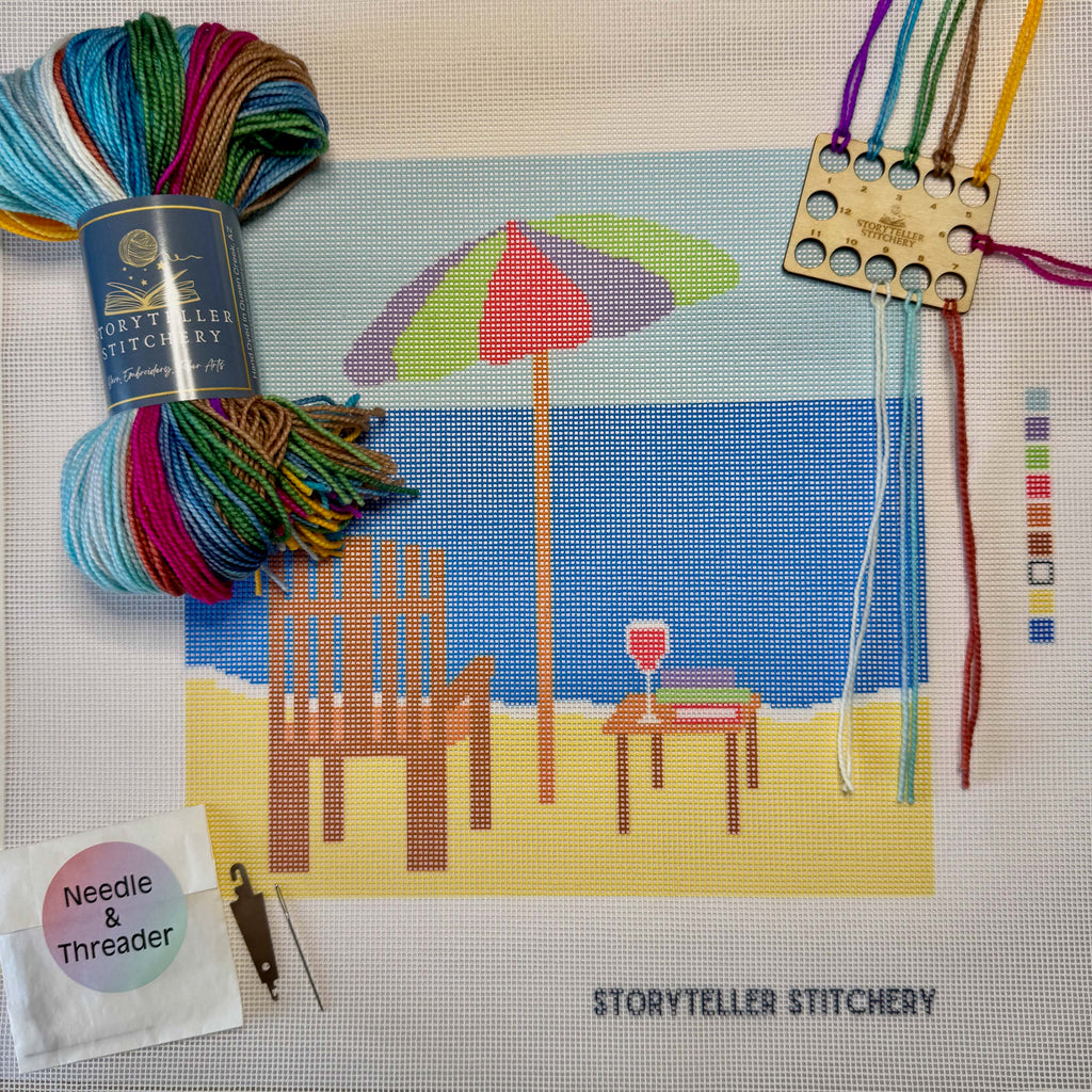 Beach Reads Needlepoint Kit – Large Coastal Design with Hand-Dyed Wool Threads – Storyteller ...