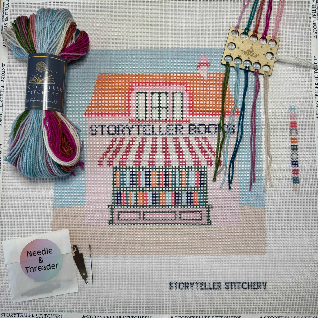 Bookstore Needlepoint Kit – Large Literary Design with Hand-Dyed Wool Threads – Storyteller ...