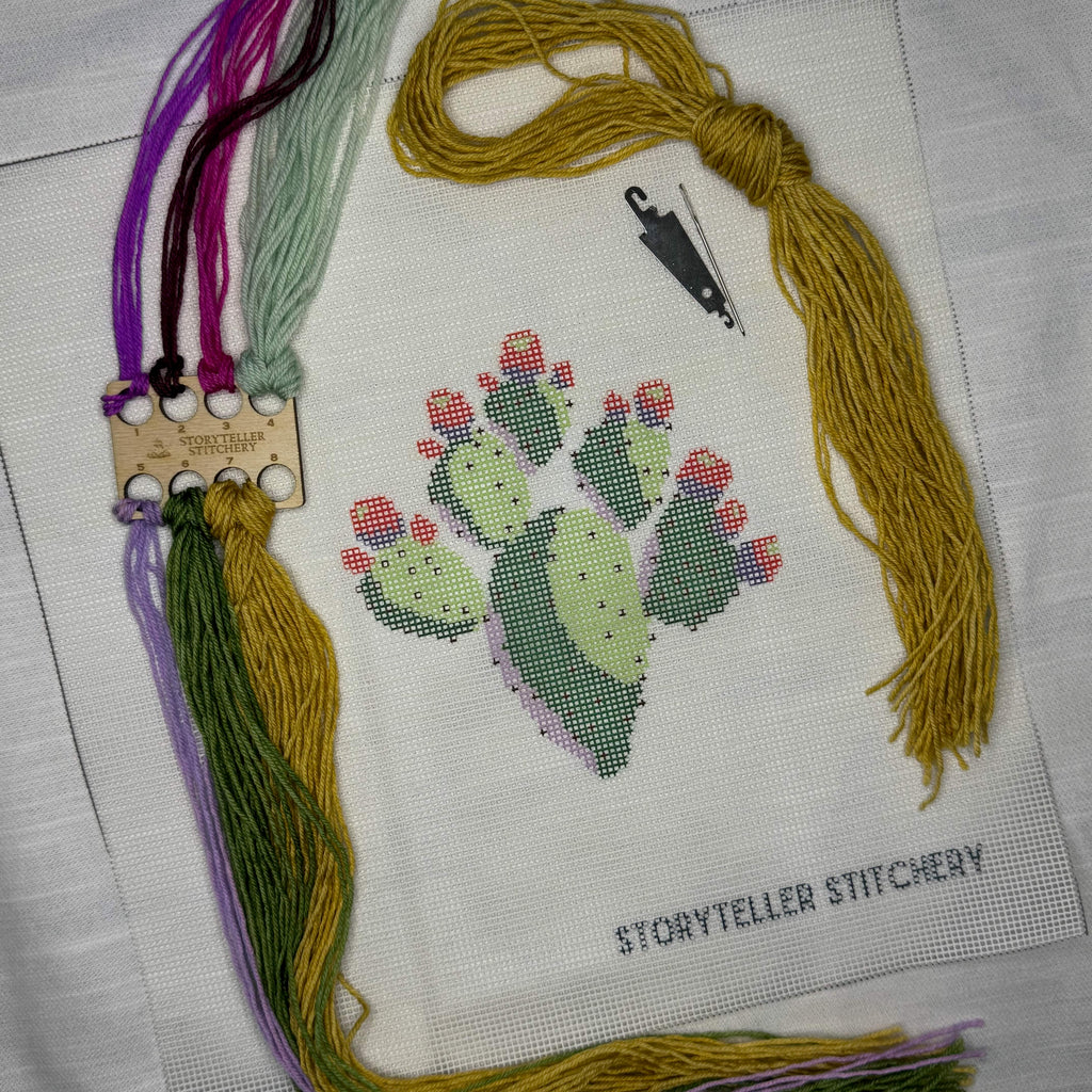 Prickly Pear Cactus Needlepoint Kit | Small Southwest Design – Storyteller Stitchery